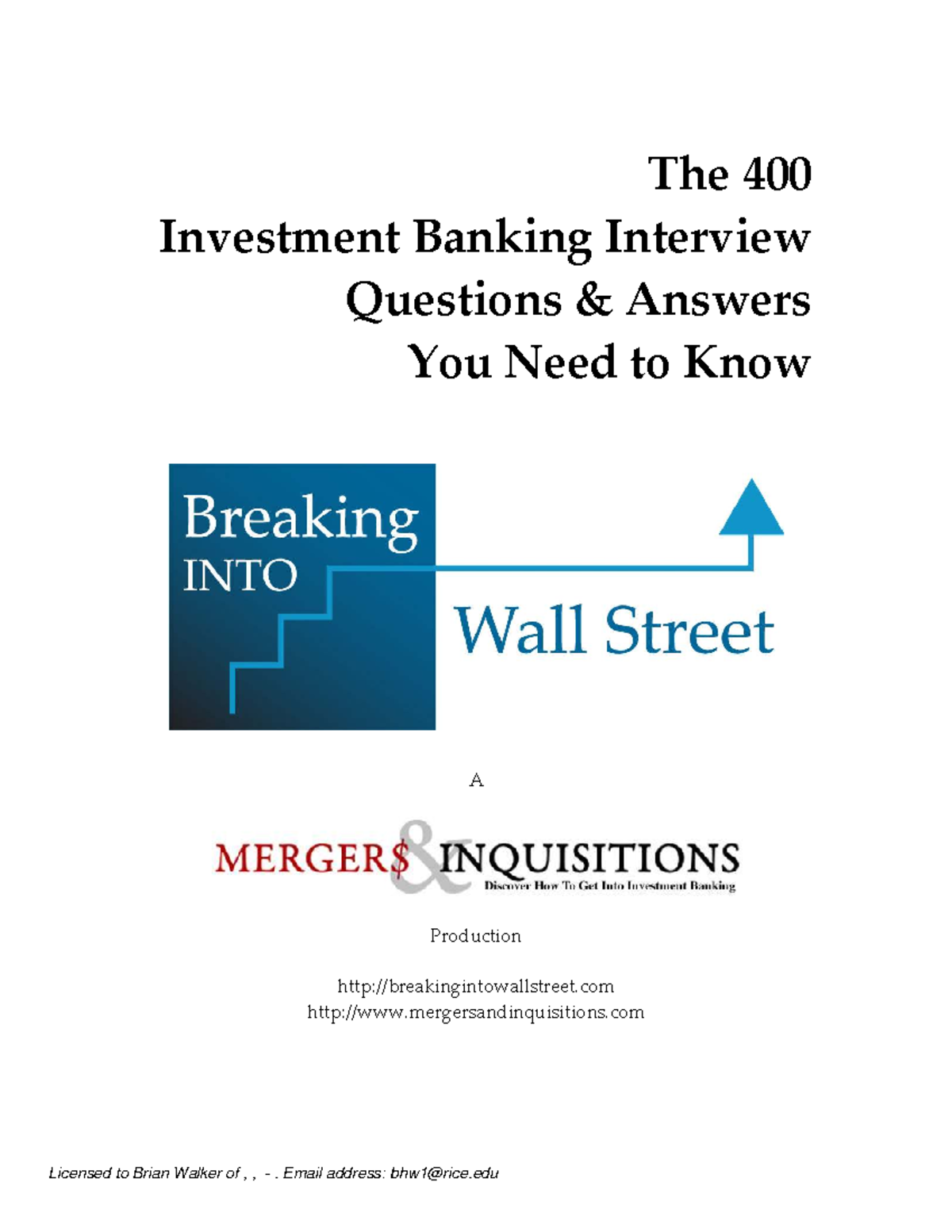Investment Banking Interview Prep: 400 Q&A Guide - Studocu