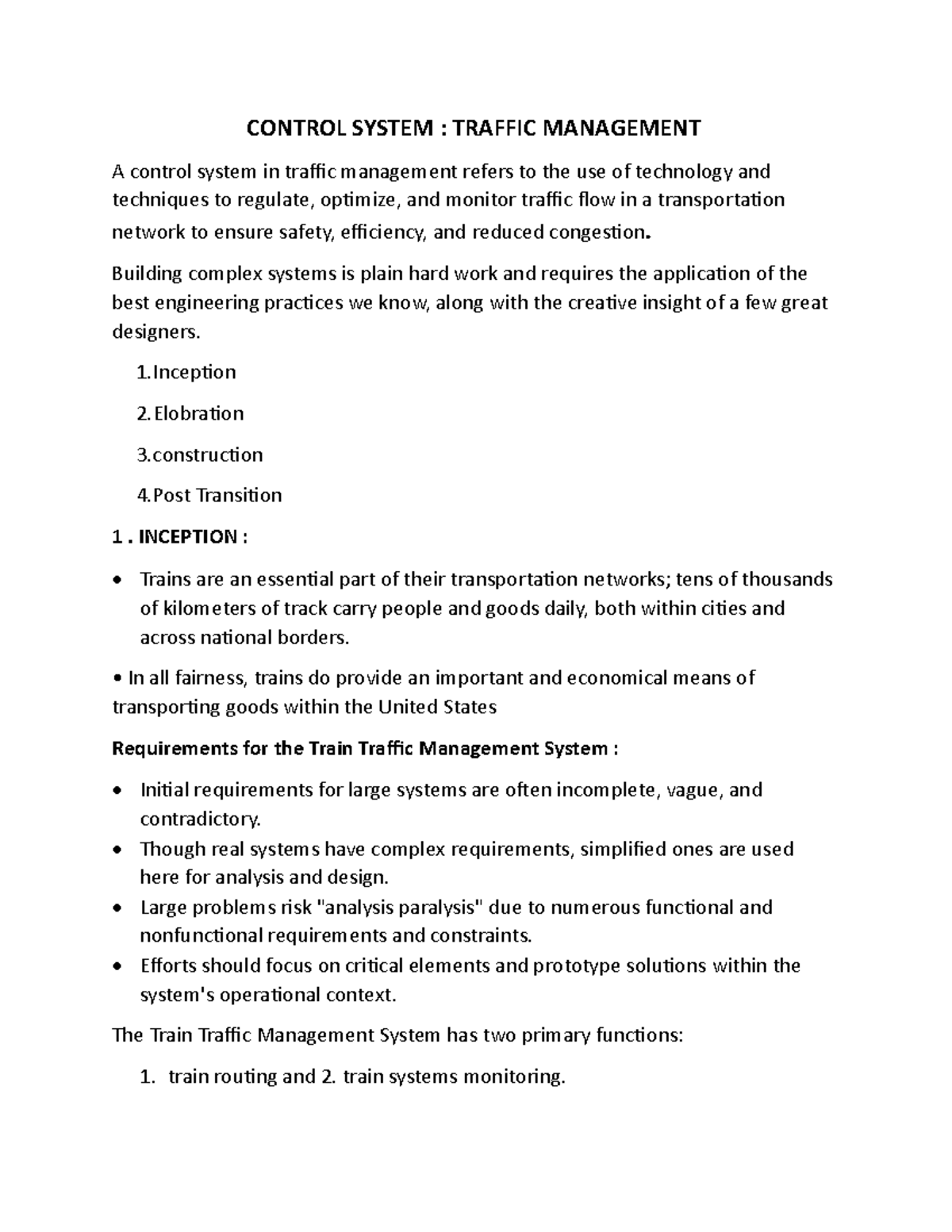 Unit 2 Case Study: Train Traffic Management System - OOAD Analysis ...
