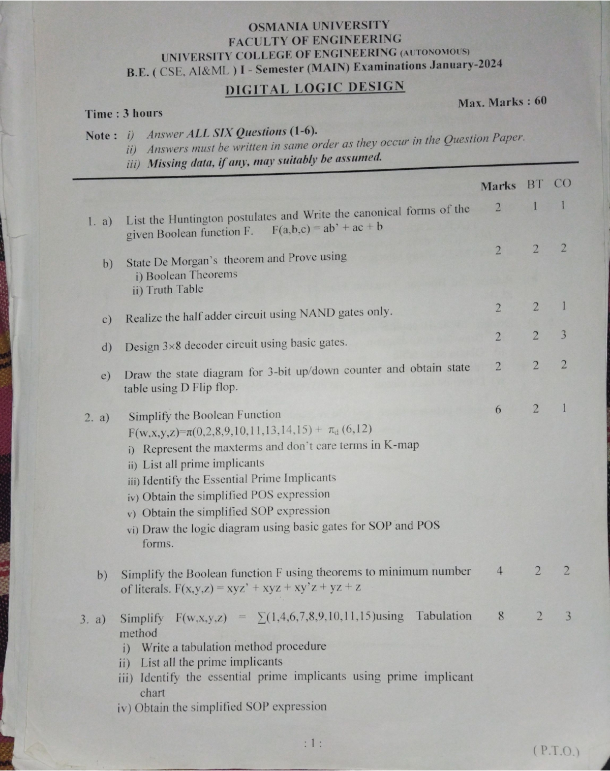 B.E. (CSE) 1st Sem Main Exam: Digital Logic Design Notes - Studocu