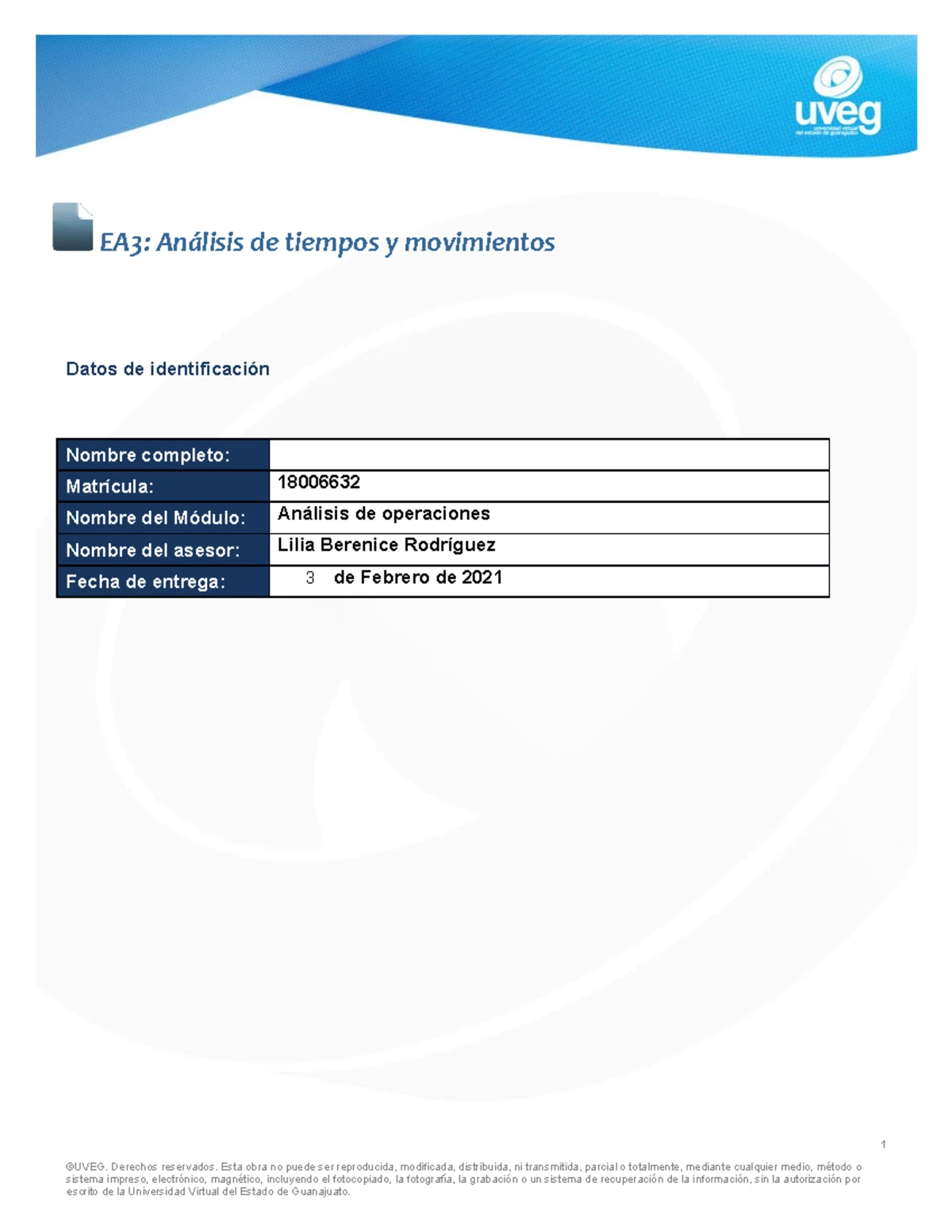 Análisis de Operaciones y Tiempos - EA3 Ejercicio Obligatorio - Studocu