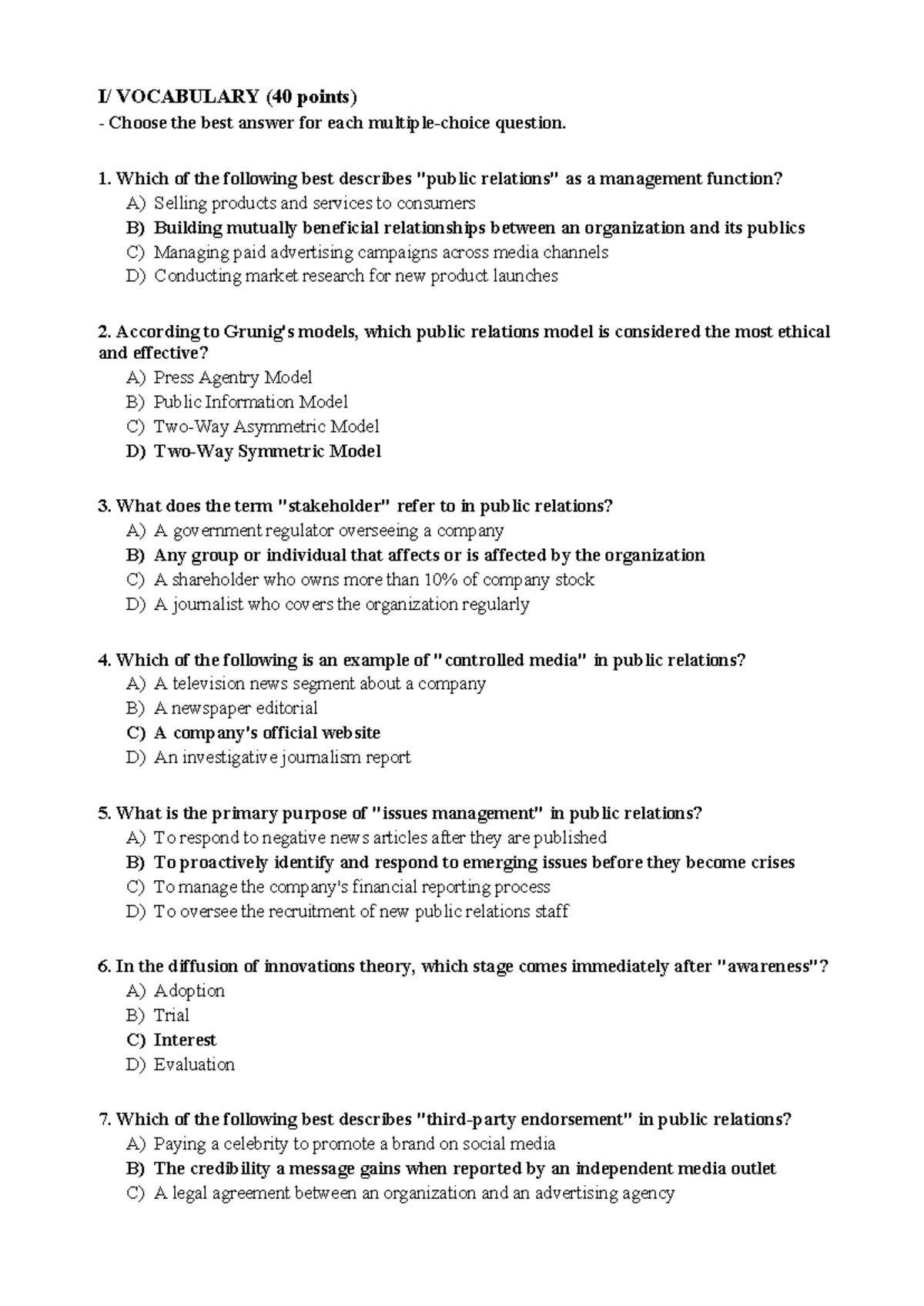 PR. Practice Test 3: Vocabulary & Crisis Communication Analysis - Studocu