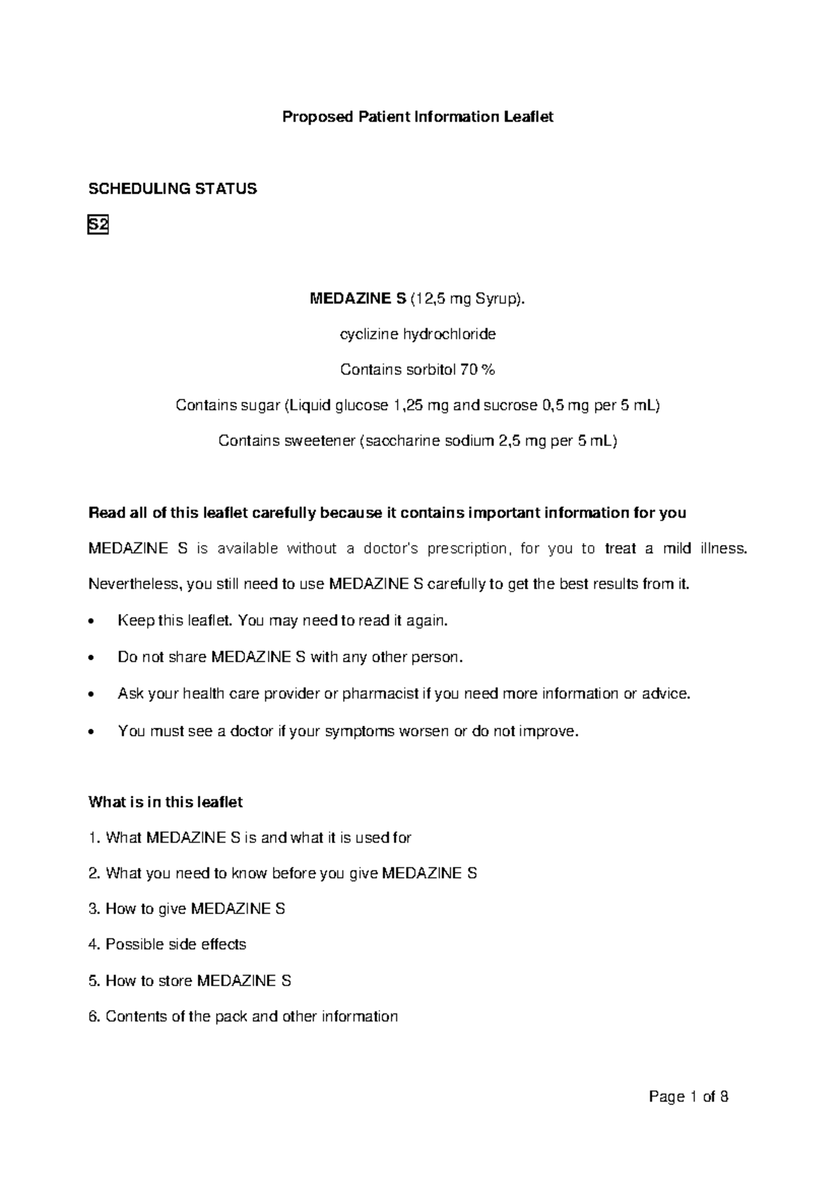 Medazine-s pil - Summary Economics - Proposed Patient Information ...
