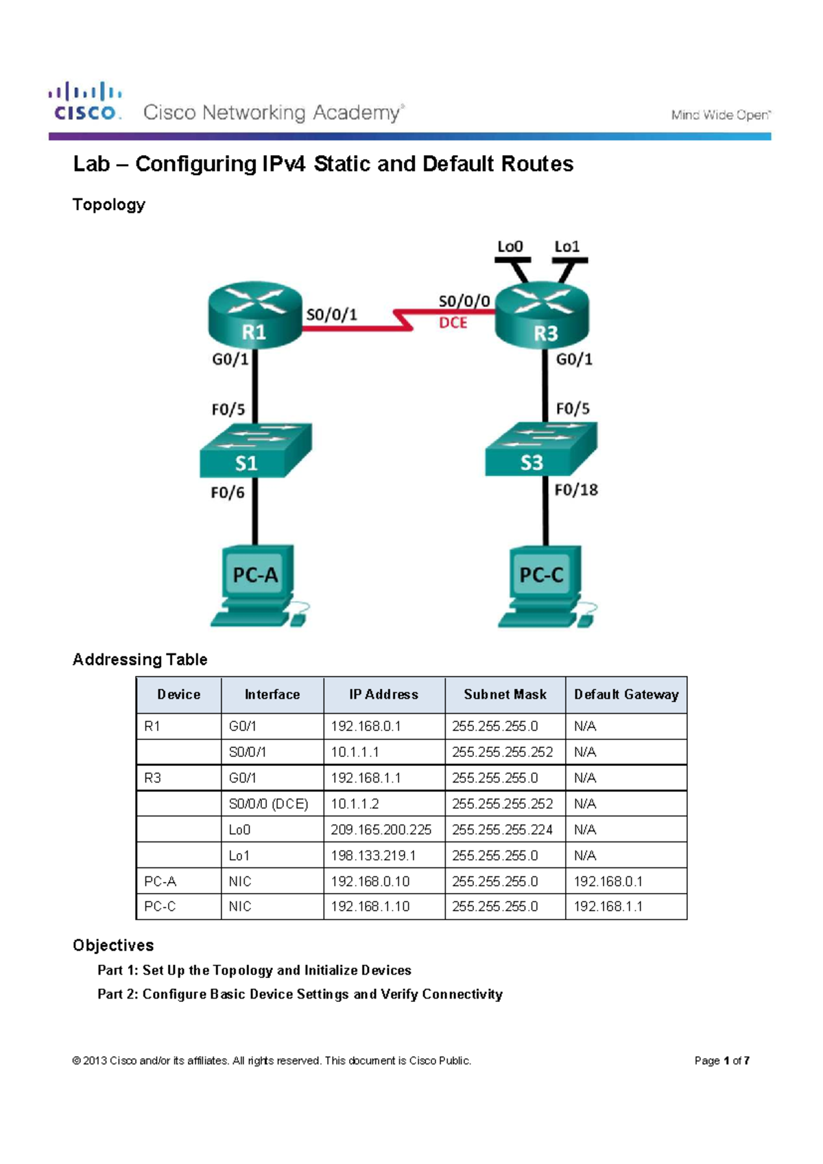 Lab CW2: Configuring IPv4 Static and Default Routes - Studocu
