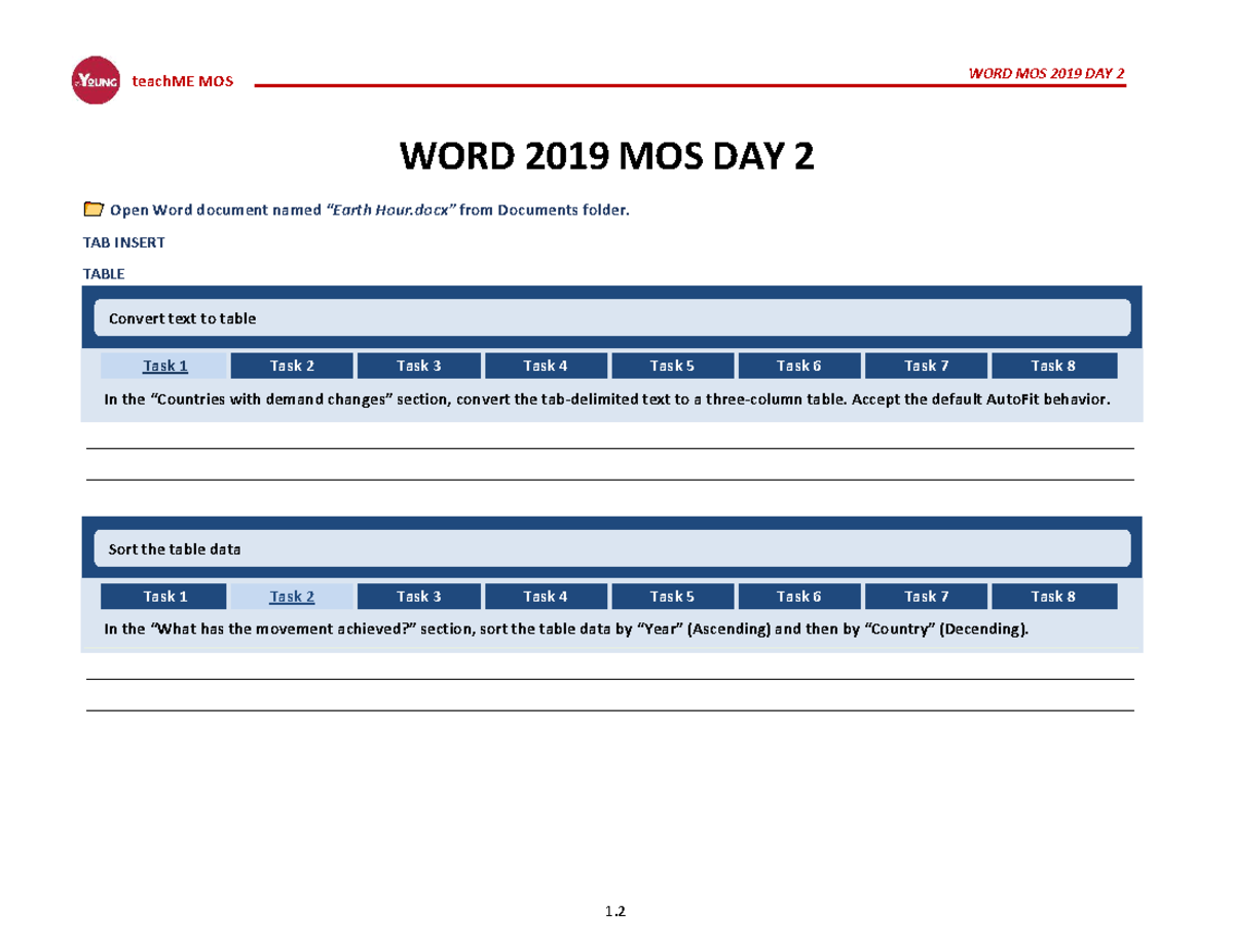 WORD MOS 2019 DAY 2: Inserting Tables, Pictures, and Shapes - Studocu