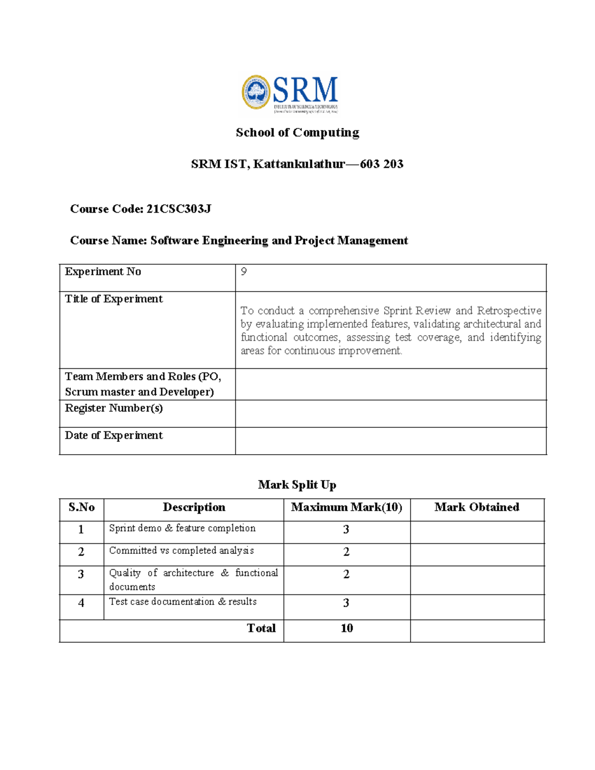 Week 9 Rubric Sheet Sprint review & Retrospective - School of Computing ...