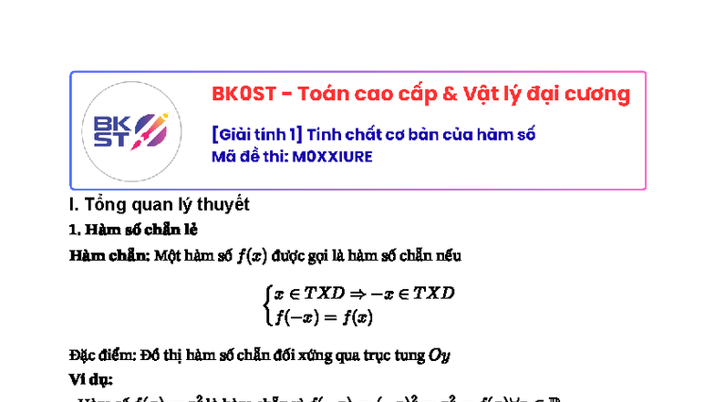 Tổng quan lý thuyết về Hàm số chẵn lẻ và Tuần hoàn - GIẢI TÍCH I - Studocu