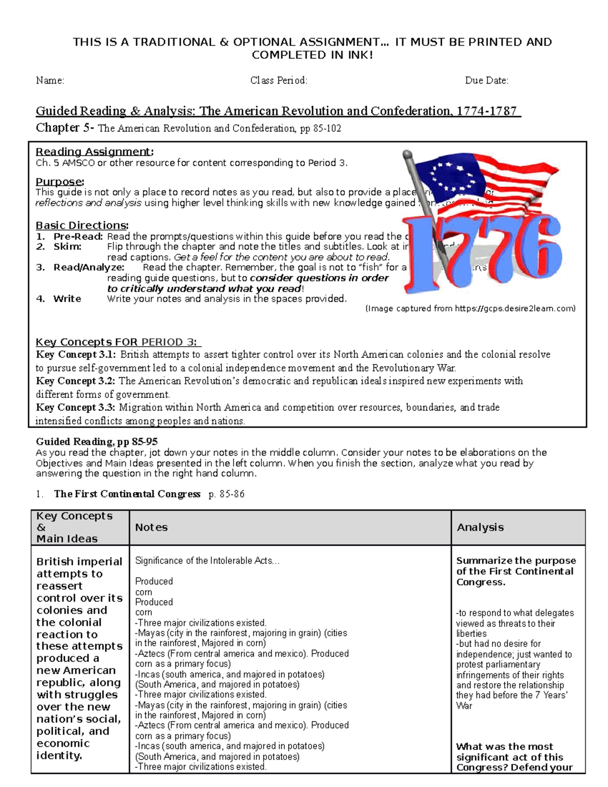 Amsco Ch. 5 Guided Reading & Analysis: The American Revolution - Studocu