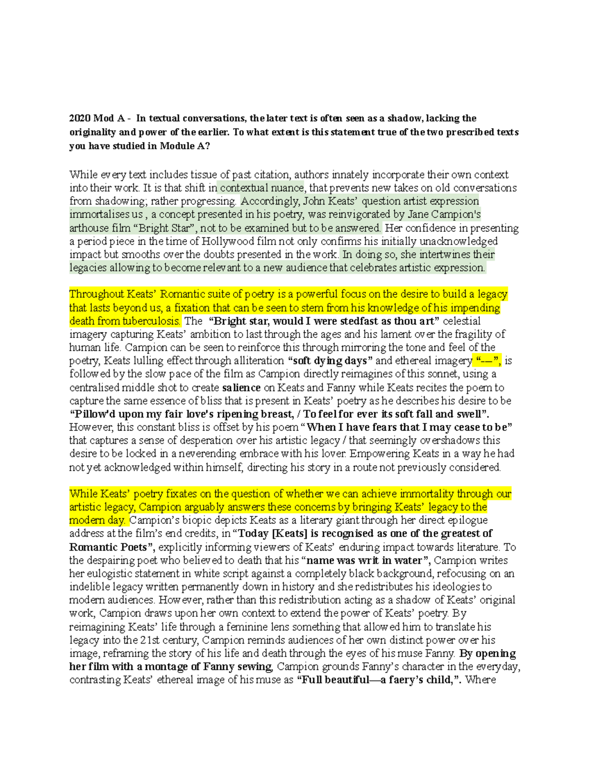 Practice Essays English Advanced - 2020 Mod A - In textual ...