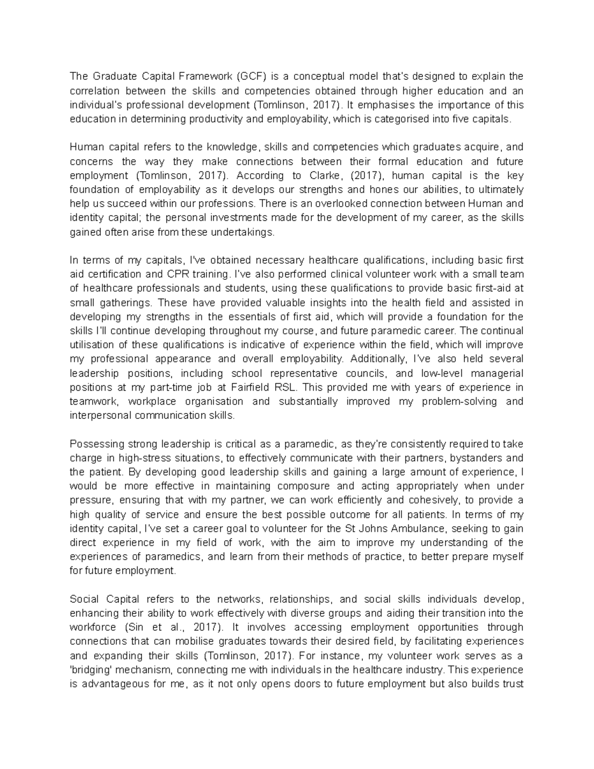 HLTH1013 Assessment 2: Exploring the Graduate Capital Framework in ...