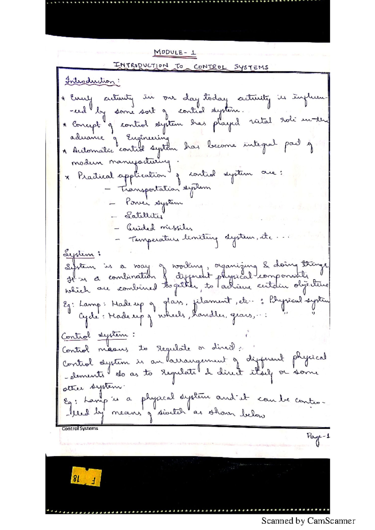 CS Module 1 & 2 Notes: Introduction to Control Systems - Studocu
