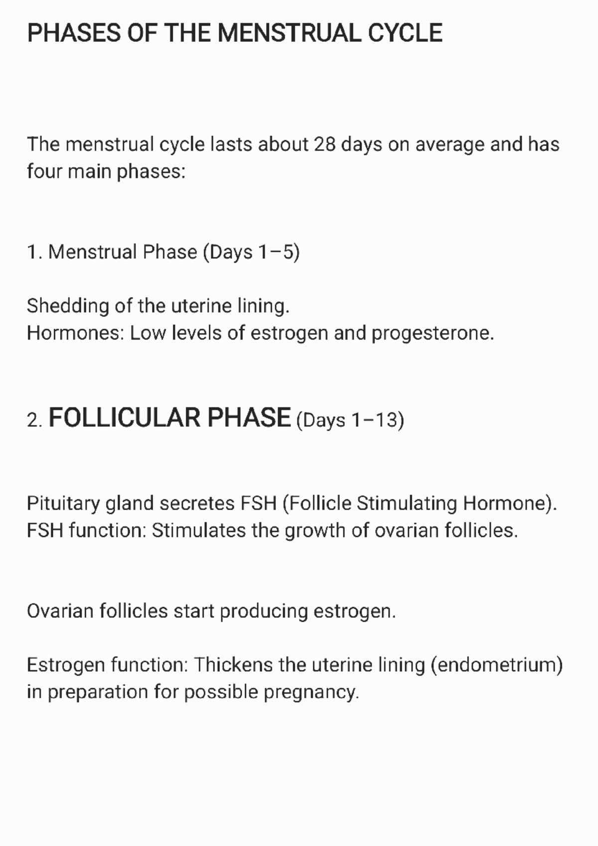 Grade 12 Menstrual Cycle Overview: Phases & Fertility Insights - Studocu