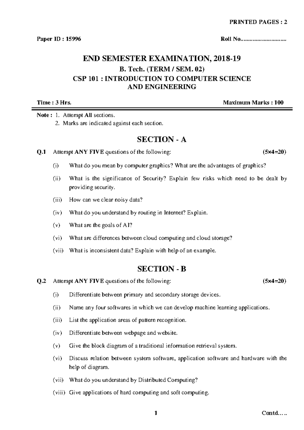 Web Page 4 - SAMPLE QUESTION PAPER - PRINTED PAGES : 2 1 Contd ...