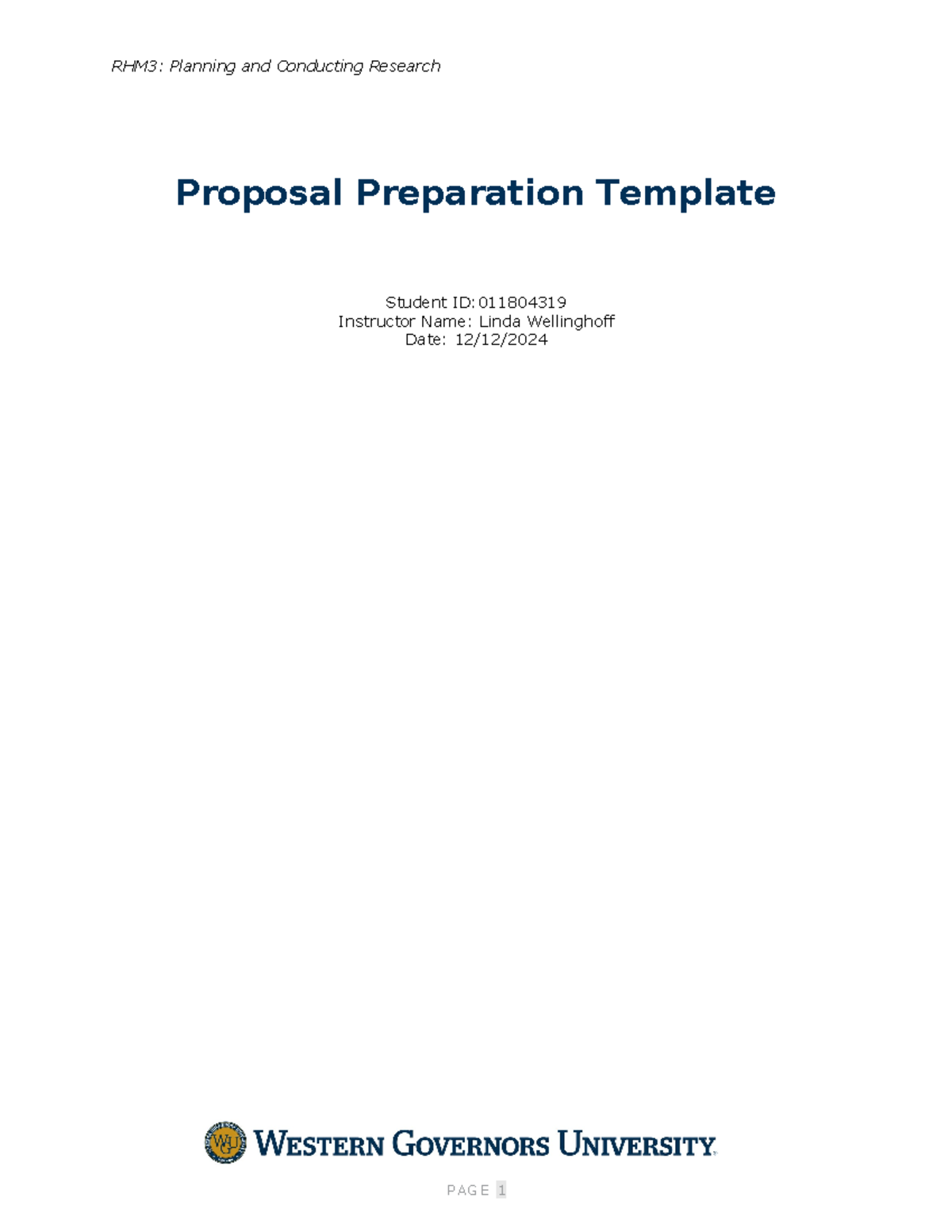 Proposal Preparation Template task 2 - RHM3: Planning and Conducting ...