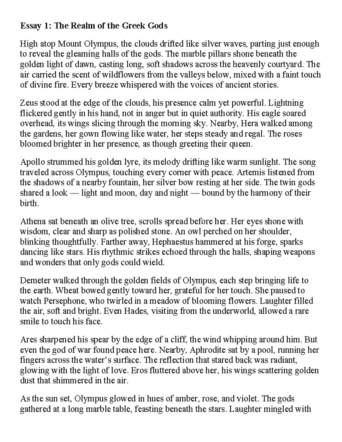 Essay 1: The Realm of the Greek Gods - Summaries and Insights - Studocu