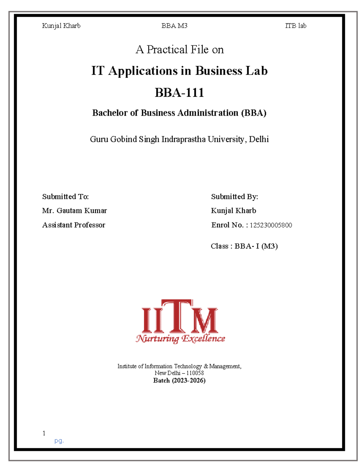 BBA-IT Applications in Business Lab Practical File (2023-2026) - Studocu