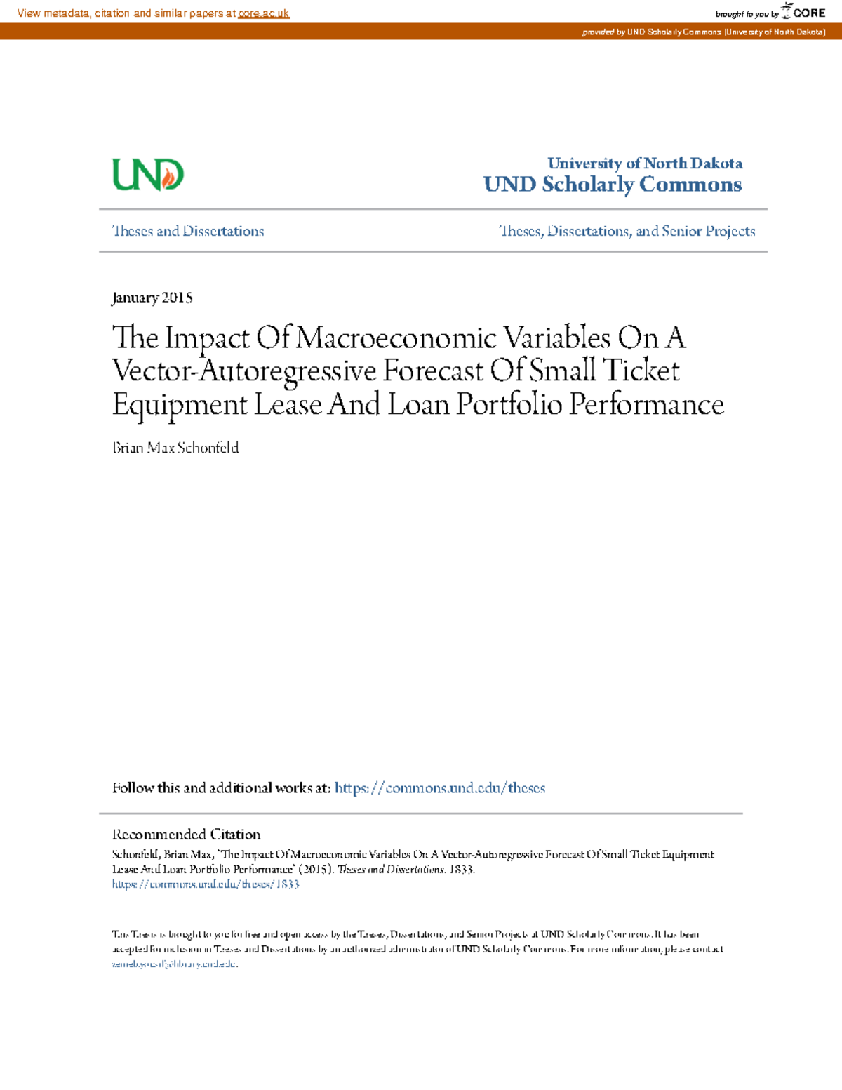 The impact of macroeconomic variables on - University of North Dakota ...