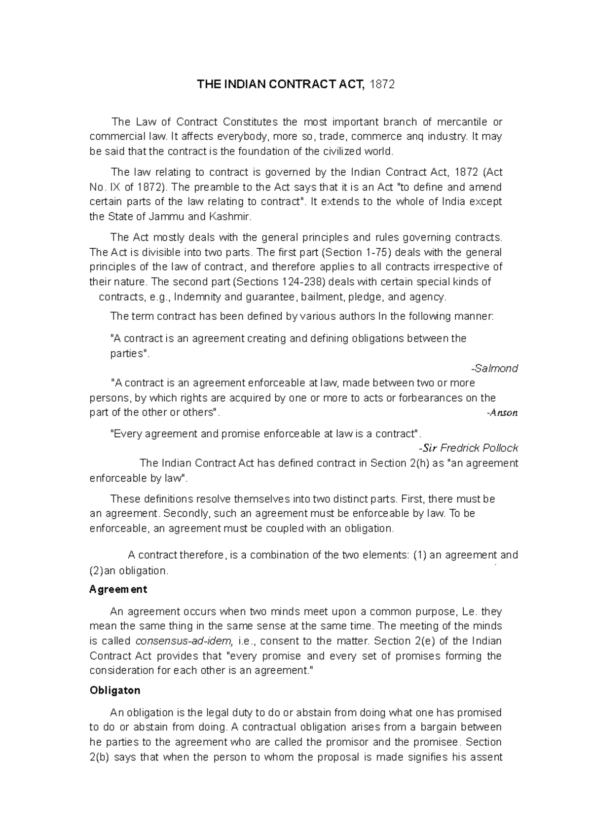 Indian Contract Act, 1872: Overview & Key Principles - Studocu