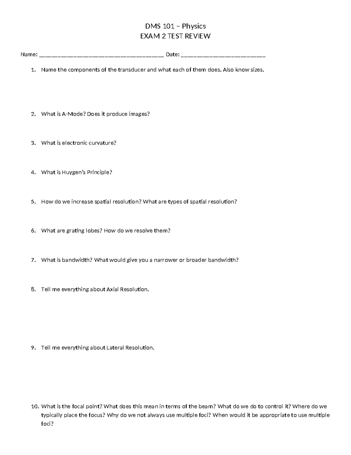 DMS 101 – Physics Exam 2 Test Review - Studocu