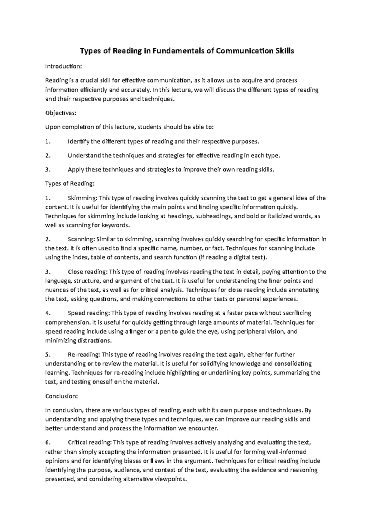 Types of Reading Techniques in Fundamentals of Communication Skills ...