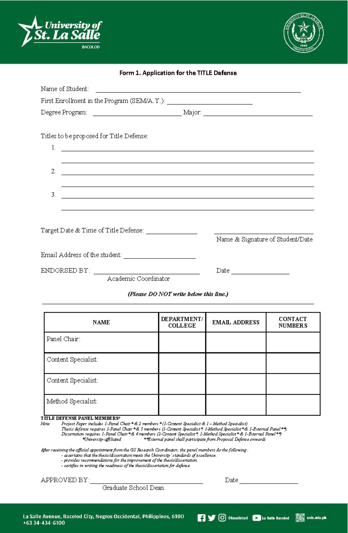 Form 1. Application for the Title Defense - Form 1. Application for the ...