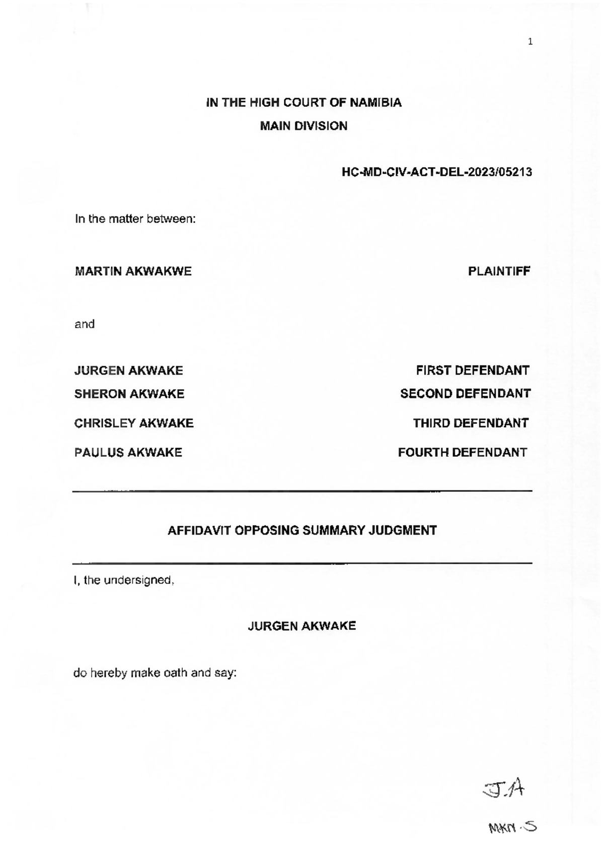 Affidavit Opposing Summary Judgment - Case No. 1/2024 - Studocu