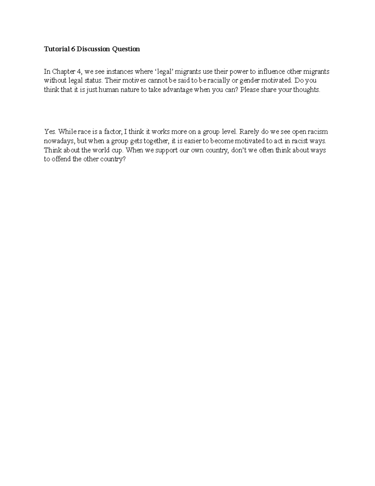 Tutorial 7 DQ - Tutorial 6 Discussion Question In Chapter 4, we see ...
