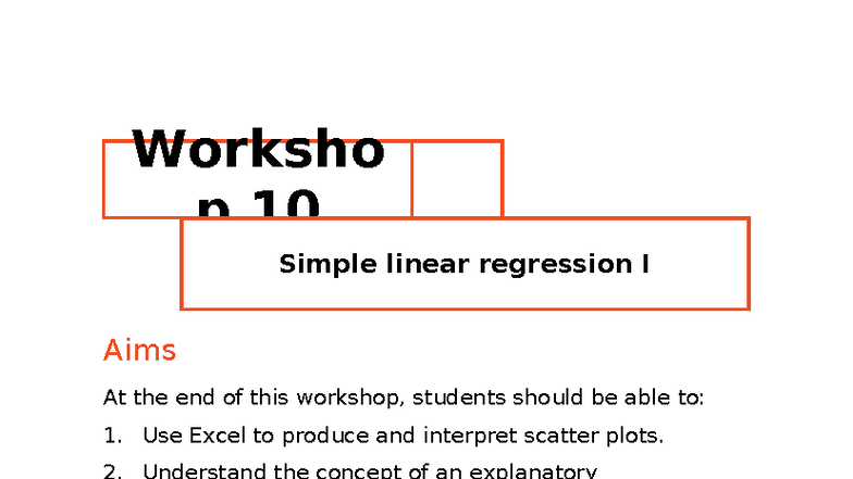 Workshop 10: Simple Linear Regression Analysis - BUSS1020 - Studocu