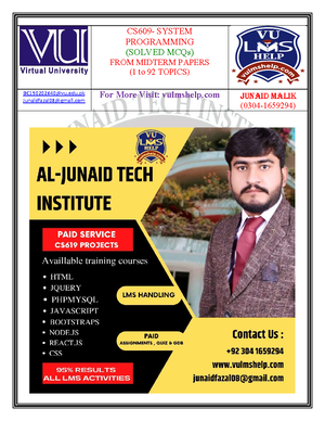 CS609 Solved MCQs Final TERM BY Junaid - CS609-System Programming (Solved Macq’s) TOPIC 93 to ...