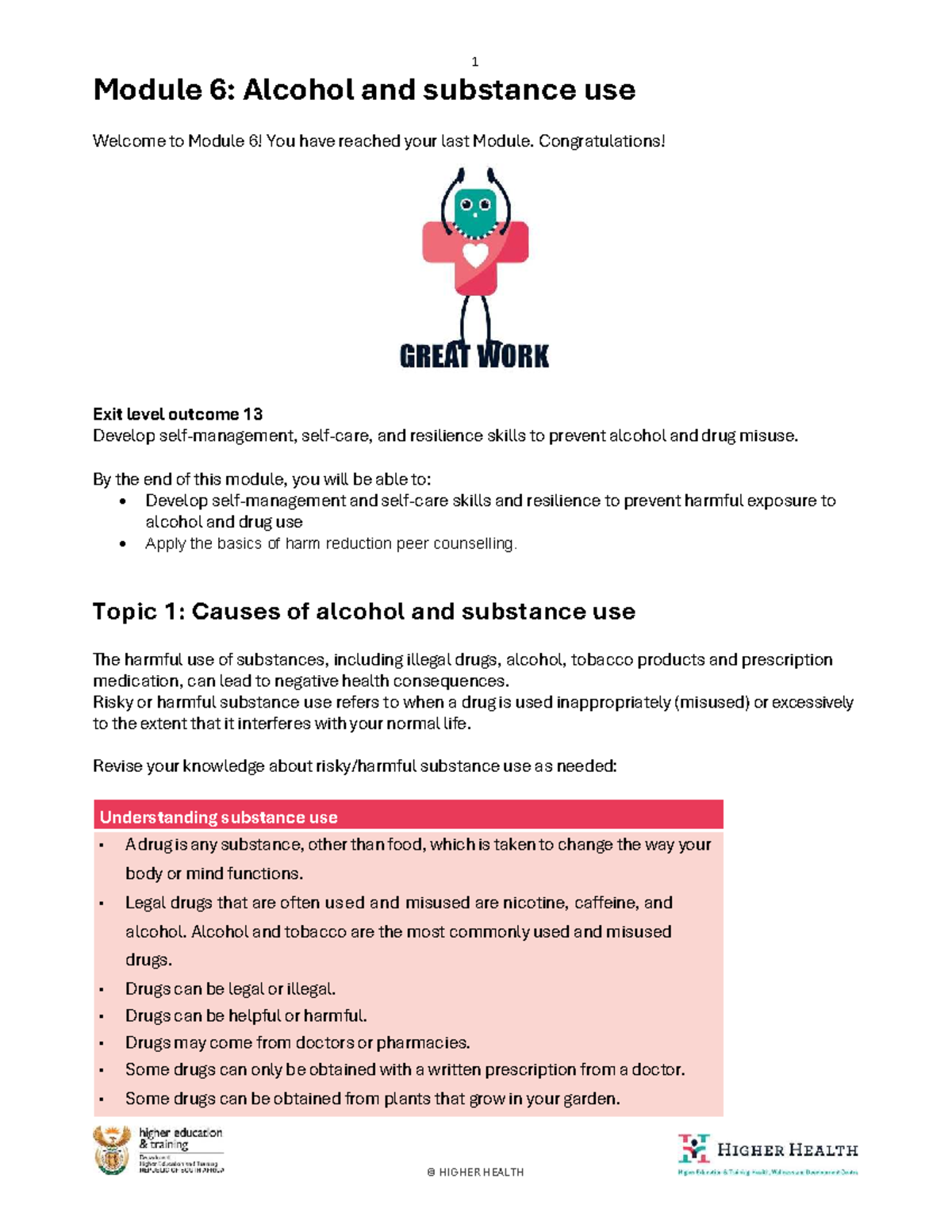 Module 6: Alcohol and Substance Use - Peer Guide for Prevention and ...