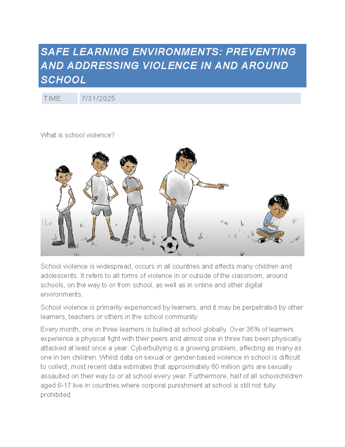 SAFE LEARNING ENVIRONMENTS: ADDRESSING SCHOOL VIOLENCE - Studocu