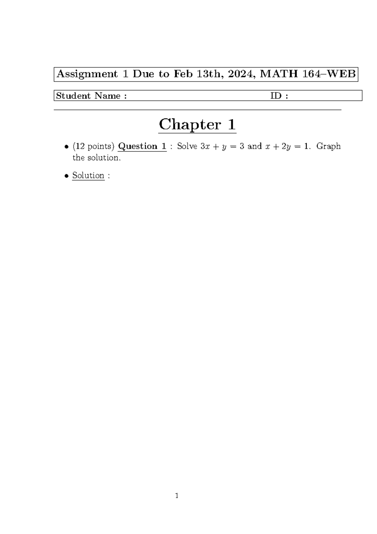 Assignment 1 - MATH 164 Winter 2024 WEB - Assignment 1 Due to Feb 13th ...