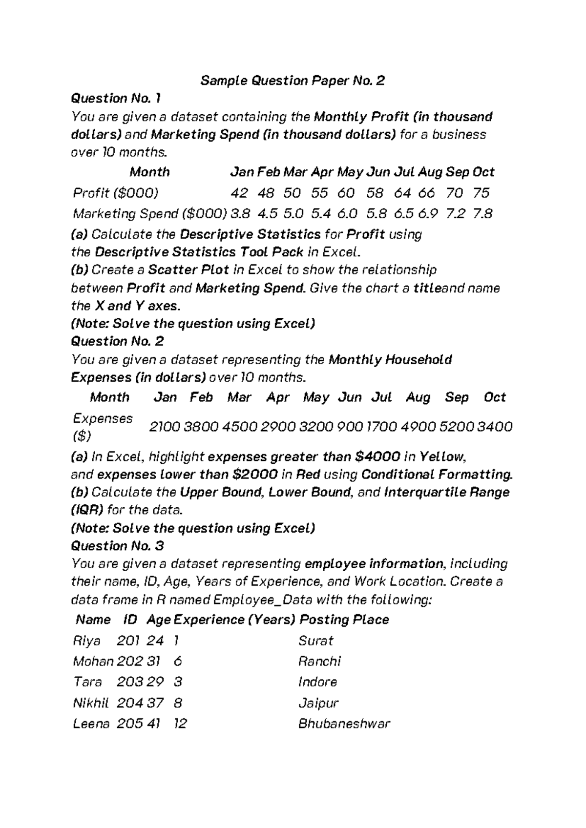 Business Analytics Sample Question Paper No. 2 - Studocu