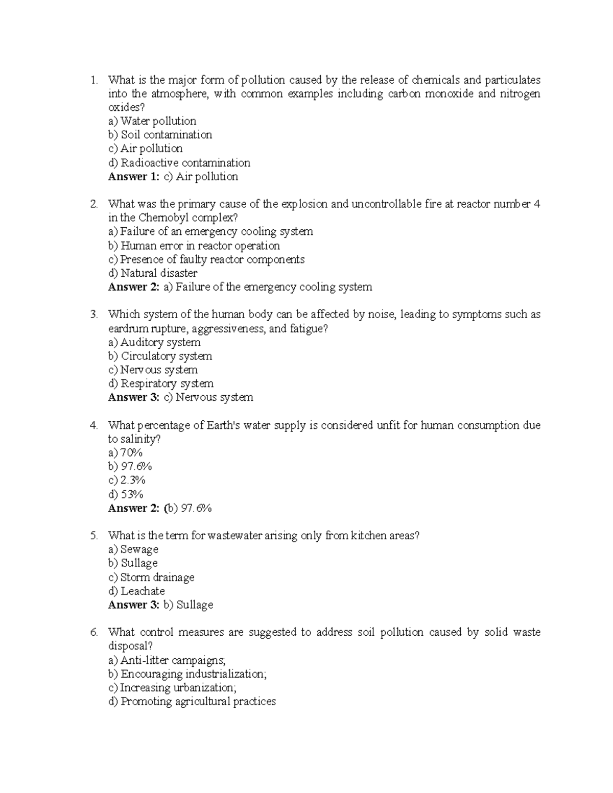 IA-2 Environmental Science Quiz Answer Key - Studocu