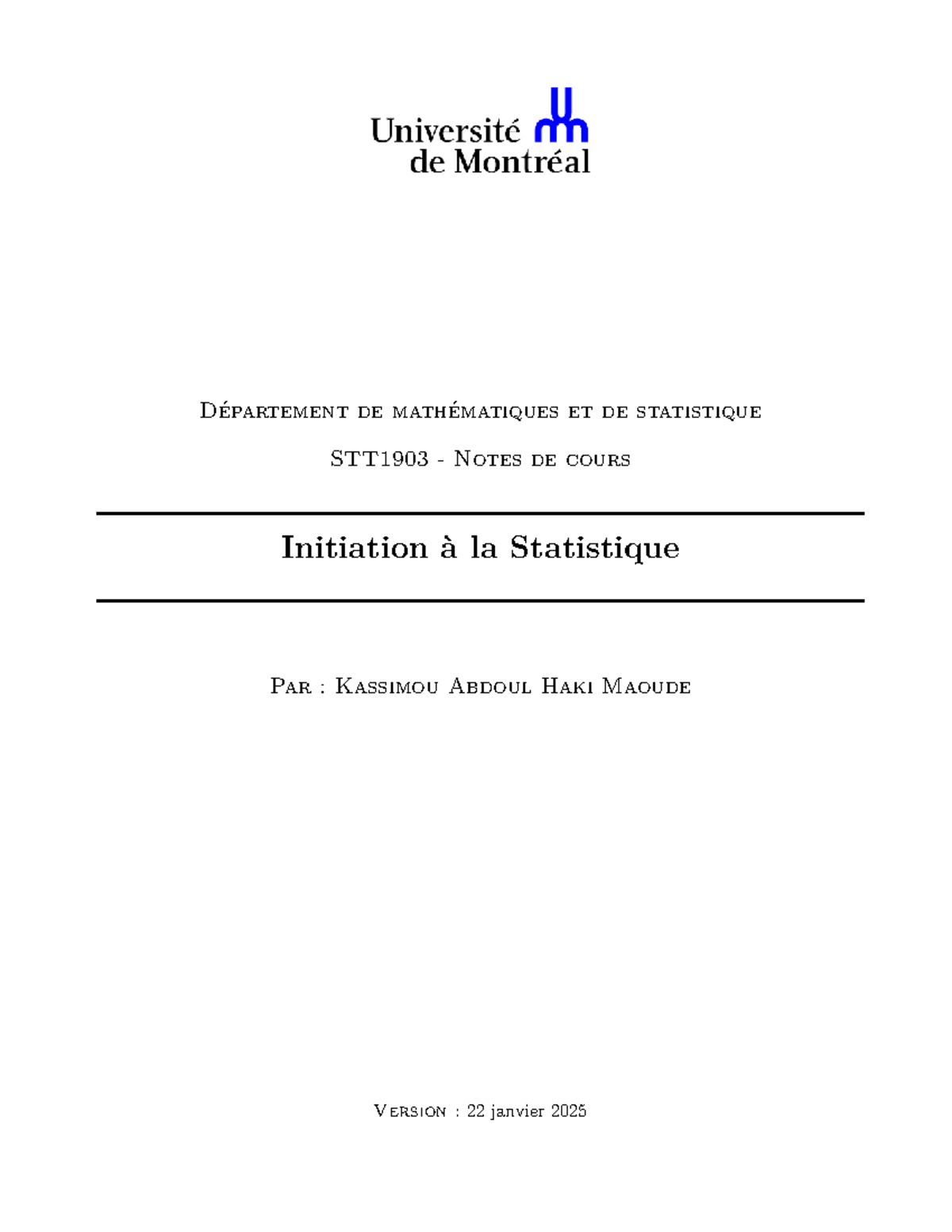 STT1903 Notes de Cours: Initiation à la Statistique - Analyse ...