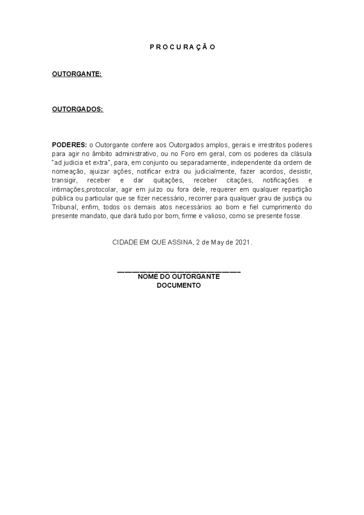Modelo de Procuração - Poderes e Outorgante (2019) - Studocu