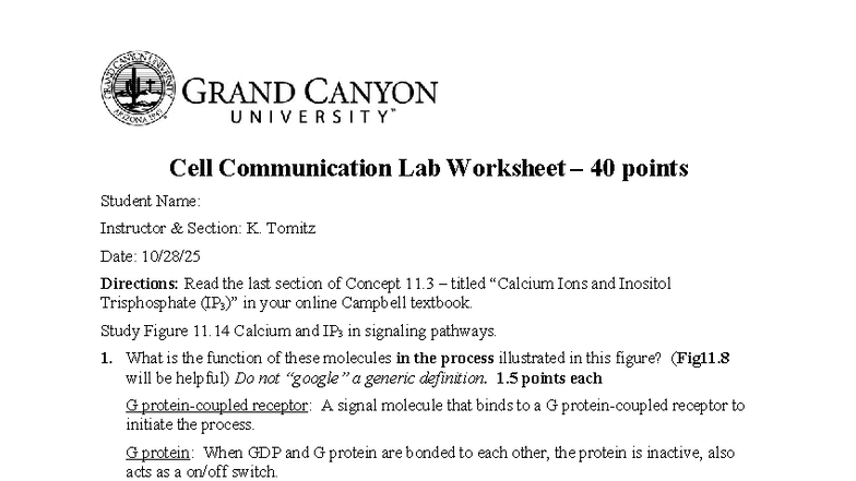 BIO-181L F22 Cell Communication Lab Worksheet - Studocu