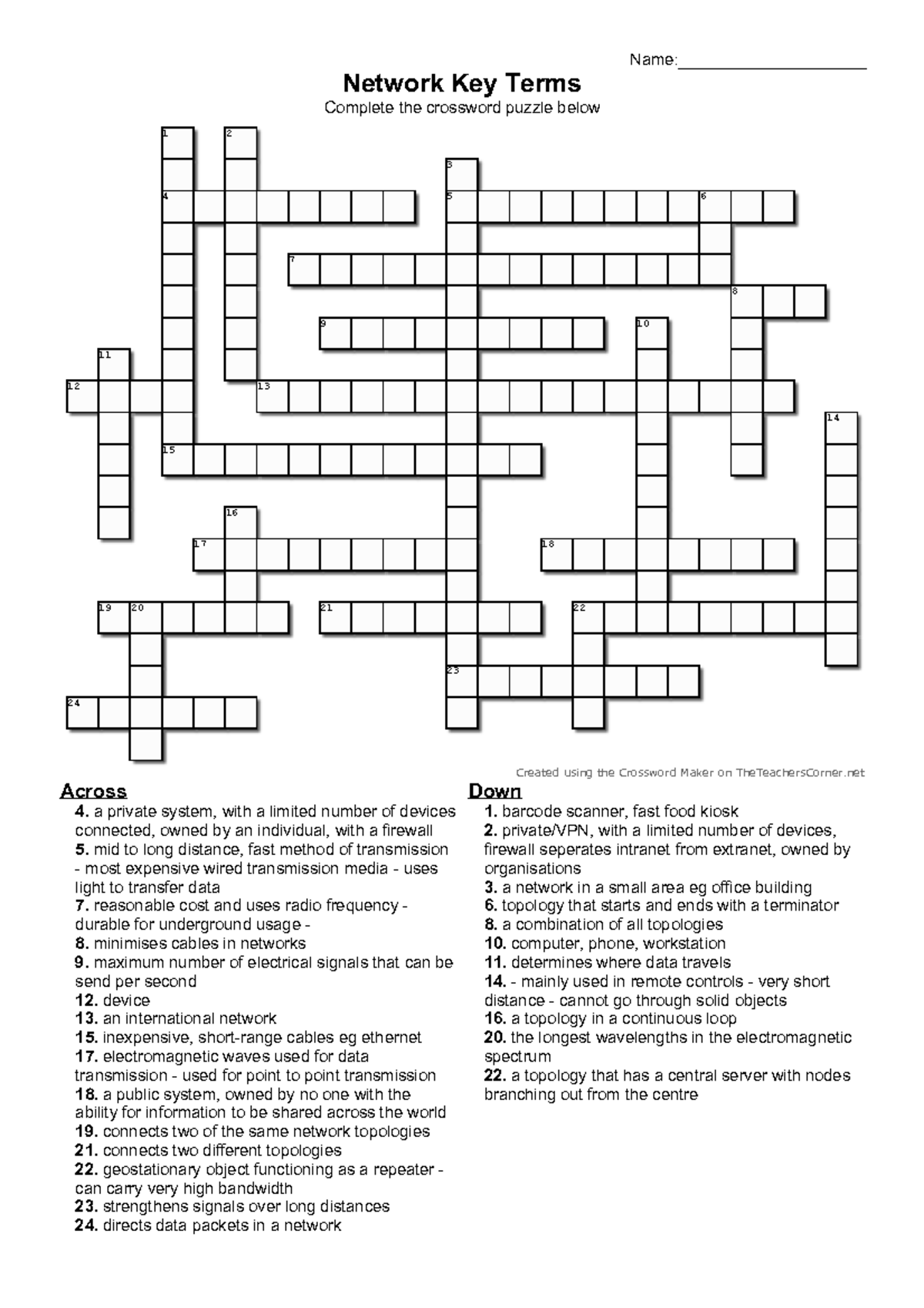 Networking Crossword Puzzle: Key Terms and Definitions - Studocu