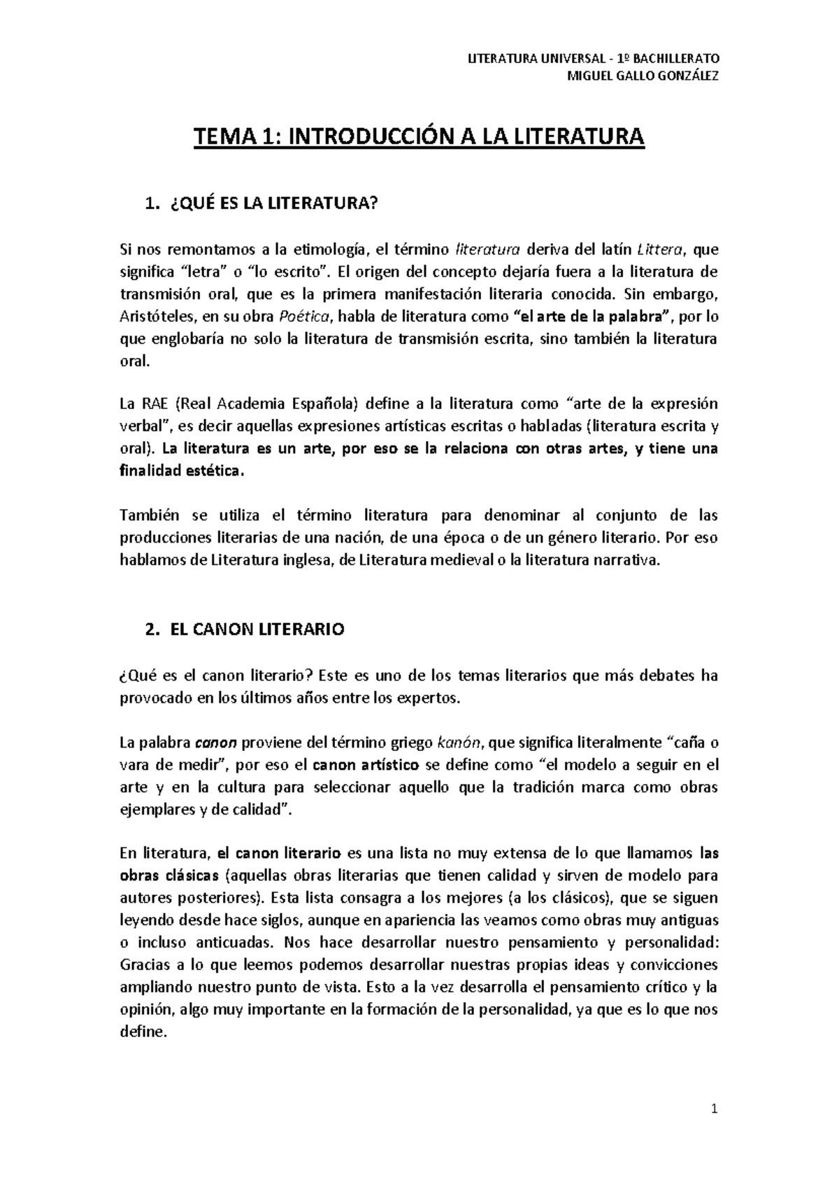 T1: Introducción a la Literatura - Literatura Universal 1º Bachillerato ...
