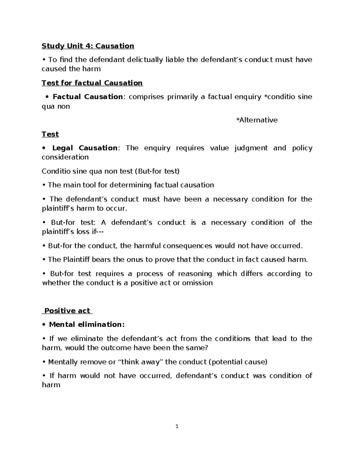 Summary Notes on Causation and Fault in Delict Law (273) - Studocu