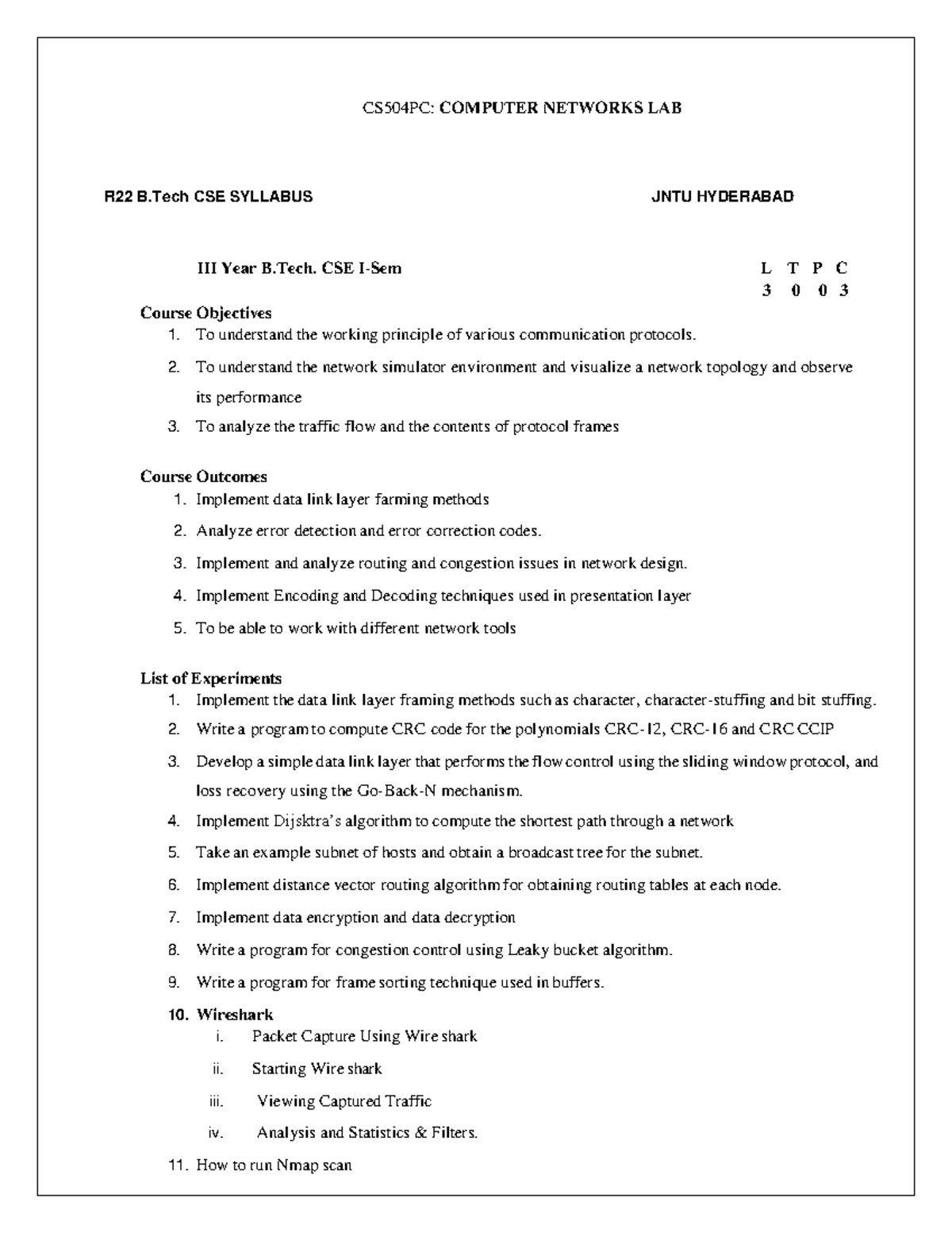 CS504PC: Computer Networks Lab Manual - R22 B.Tech CSE Syllabus - Studocu