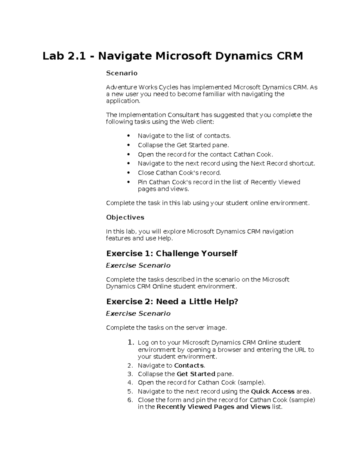 CRM Applications Lab 2 - Navigating Microsoft Dynamics CRM - P2 - Studocu