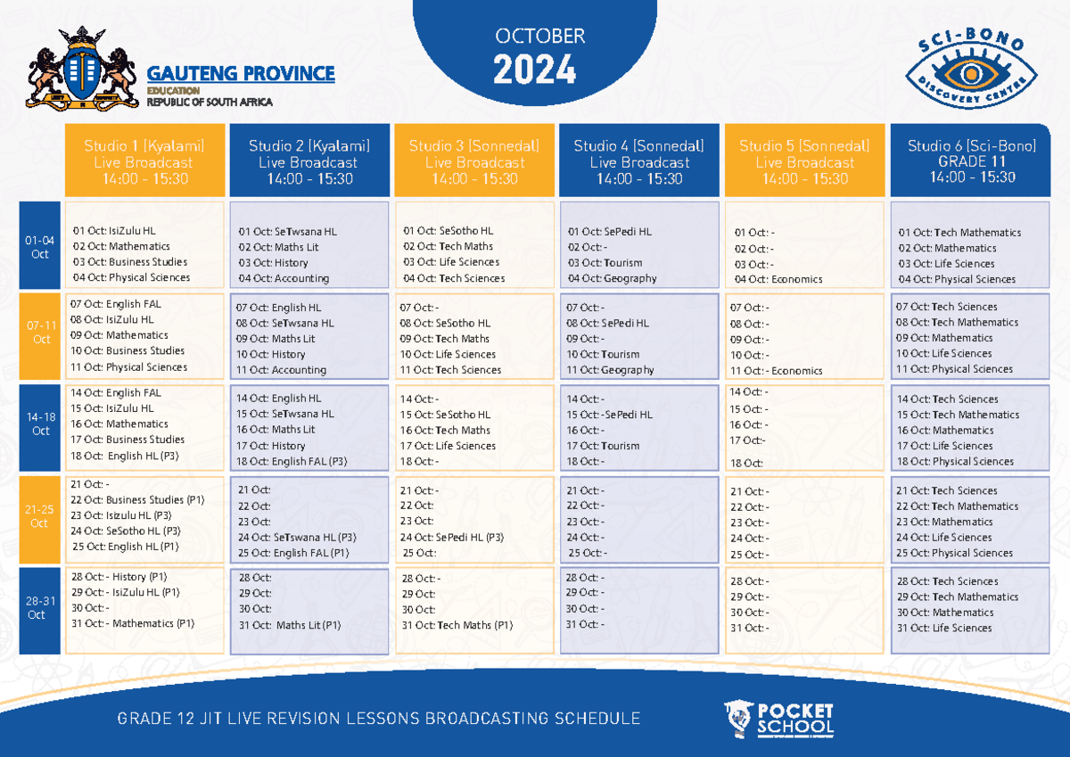 Grade 12 Live Stream Revision Schedule - Term 4 2024 - Studocu