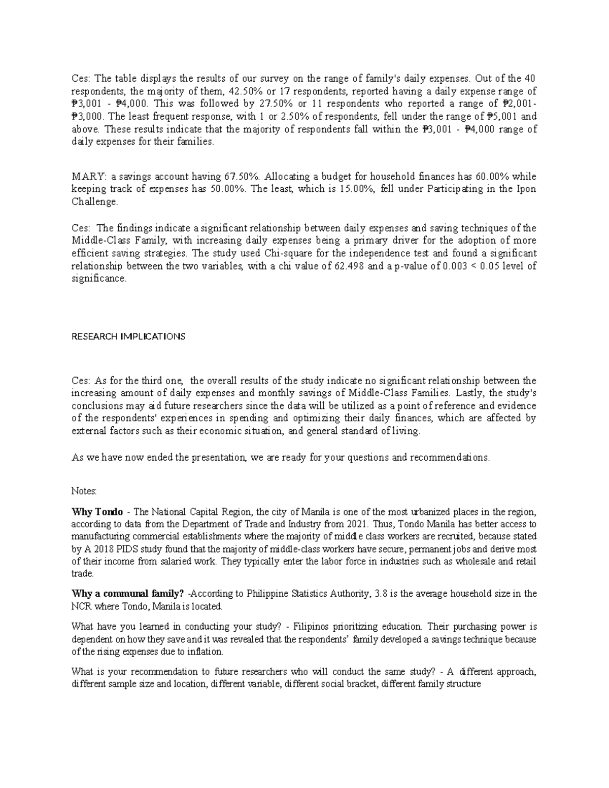 Capstone Notes: Daily Expenses Survey Results & Implications - Studocu