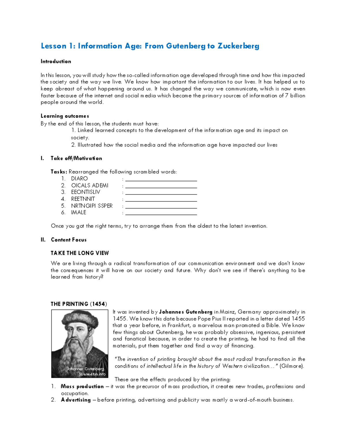 Lesson 1: The Evolution of the Information Age for Final Term - cvg ...