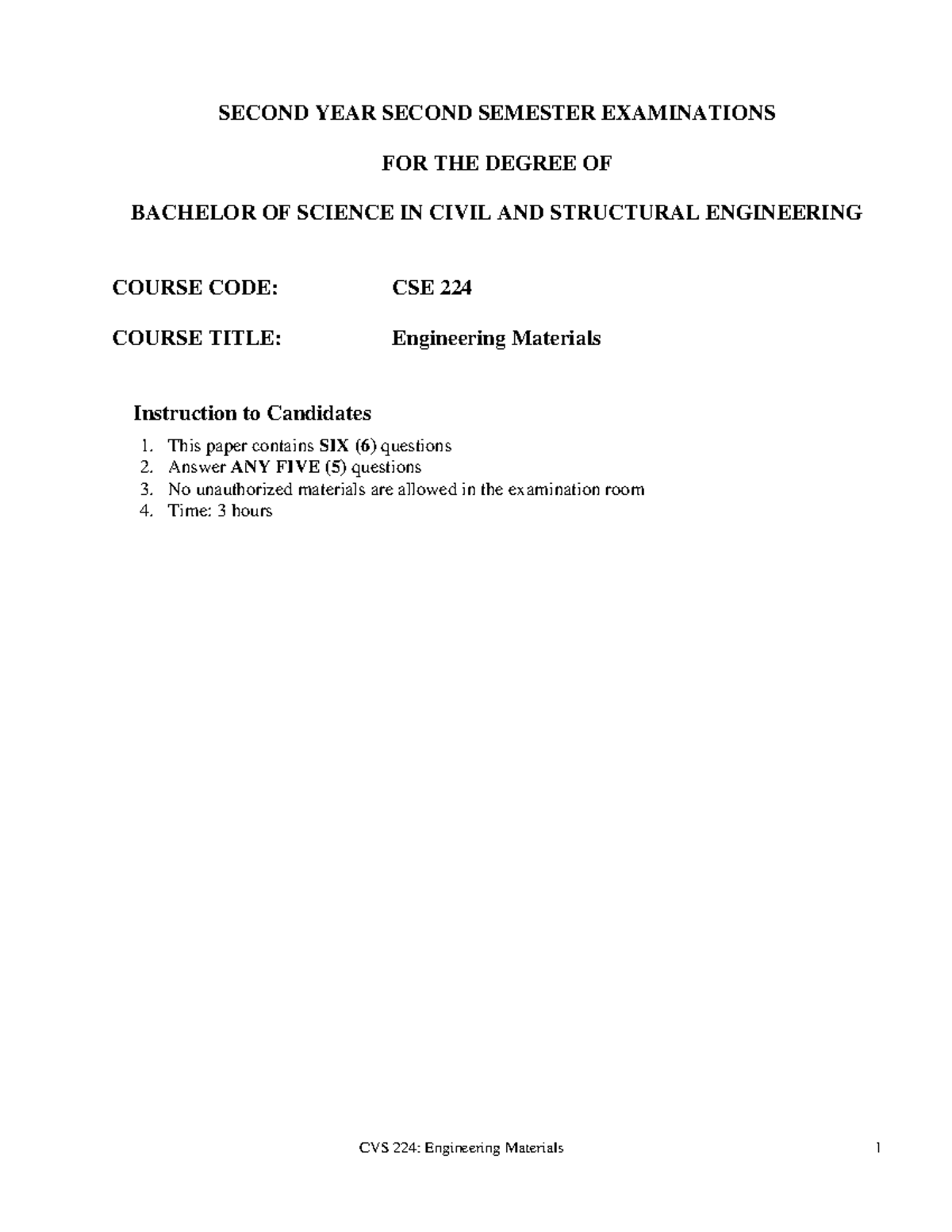 CSE 224 Engineering Materials - SECOND YEAR SECOND SEMESTER ...