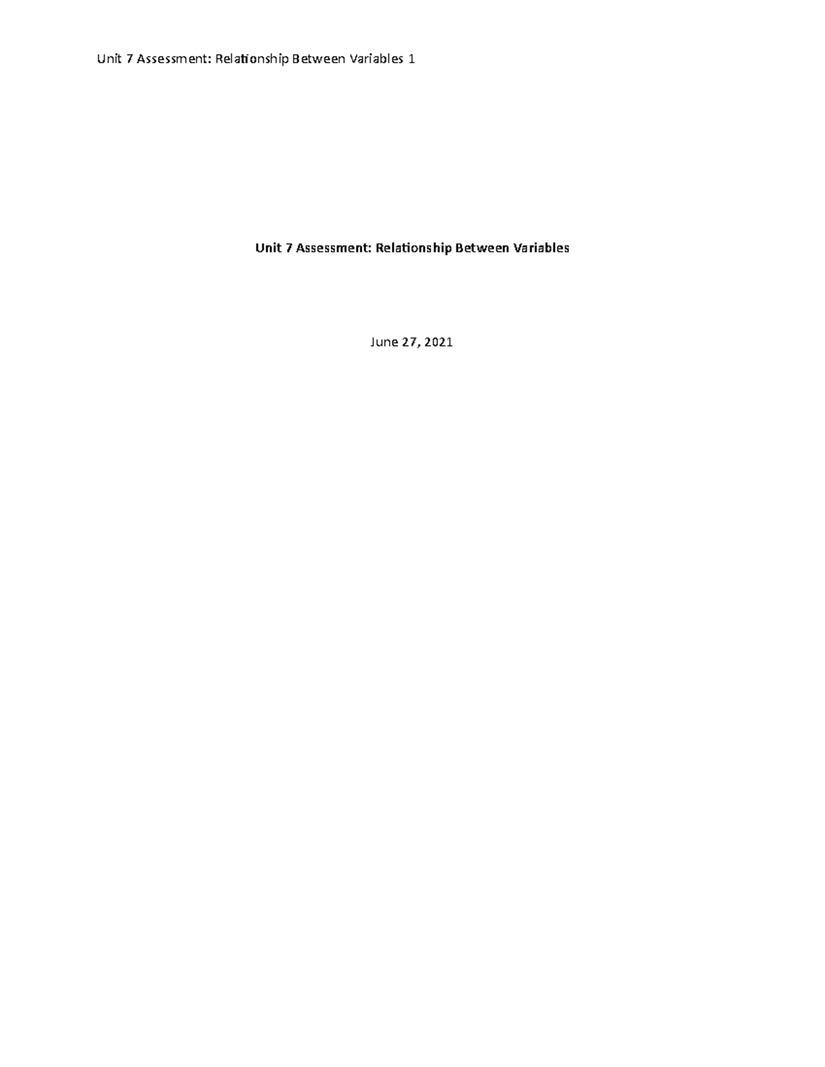 Statistics Unit 7 Assessment - Relationships Between Variables - Unit 7 ...