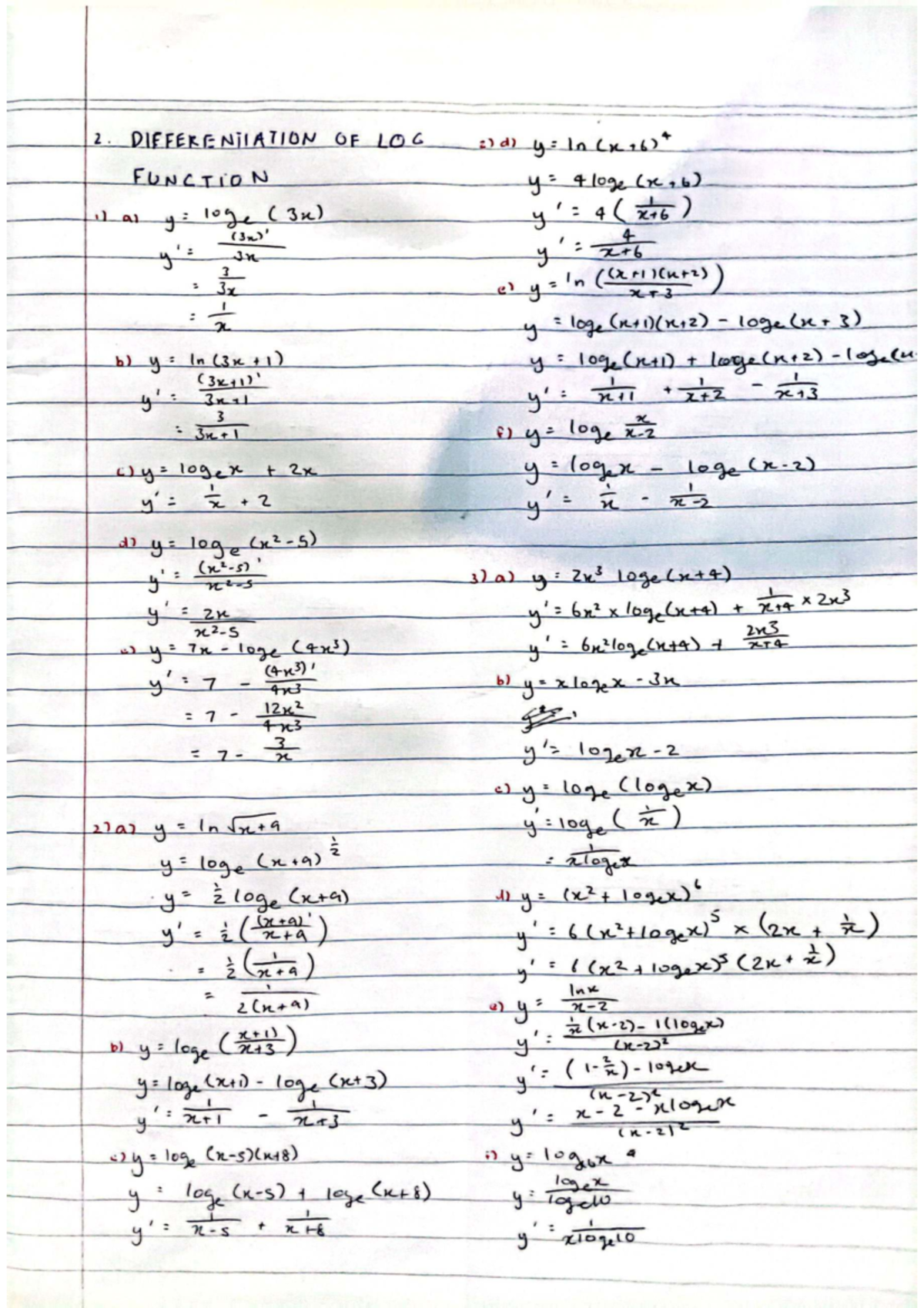 Math Tuition Homework: Differentiation of Logarithmic Functions - Studocu