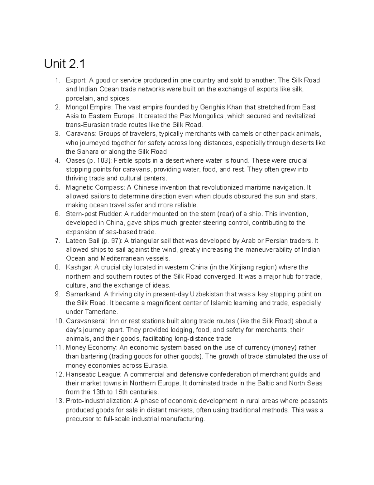 AP World History Unit 2 Vocabulary: Trade, Empires, and Cultural ...