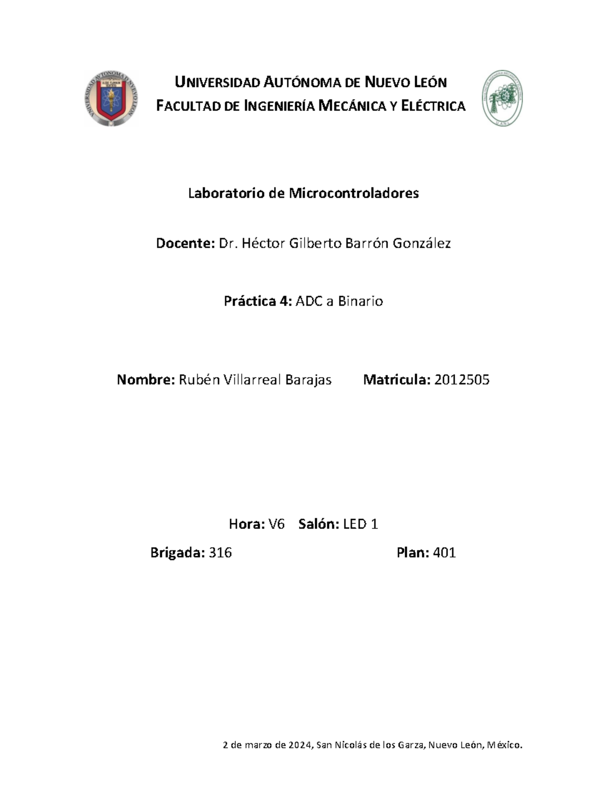 Práctica 4: Conversión de ADC a Binario - Lab de Microcontroladores - Studocu
