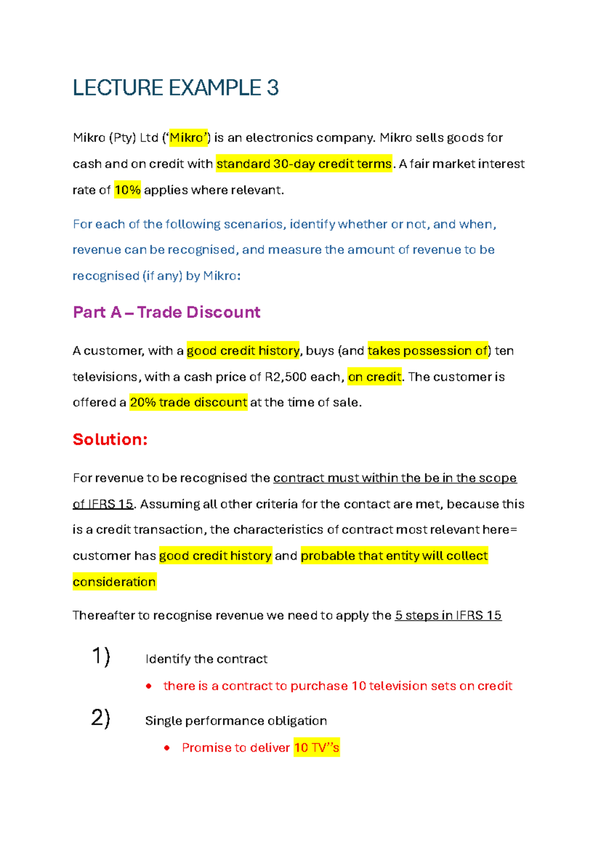 LECTURE EXAMPLE 3: Revenue Recognition for Mikro (Pty) Ltd Transactions - Studocu